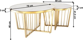 Konferenční stolky, set 2 ks, světlý mramor/zlatý nátěr, EDLEN NEW