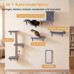 Costway 5 v 1 Lezecká stěna Set pro kočky Stájové dřevěné prvky pro kočky