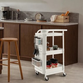 Costway 3patrový kovový vozík s 2 pegboardy a 2 košíky a 4 háčky