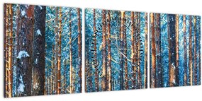 Obraz - Zimní les (s hodinami) (90x30 cm)