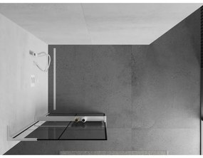 Mexen Kioto+ L, sprchová zástěna Walk-In s poličkou a věšákem 70 x 200 cm, 8mm čiré sklo černý vzor, ​​bílý profil, 800-070-123-20-77