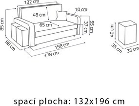 Pohovka VIVA III HOME + 2x taburet v ceně | 178 cm | LEVÁ | rozkládací + úložný prostor | VÝBĚR TKANIN