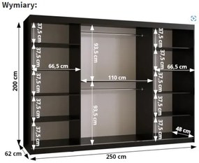 Šatní skříň Dome 2 Abika 250/200/62 barevné provedení: Bílý mat/bílý mat/stříbrné úchyty