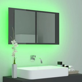Petromila LED koupelnová skříňka se zrcadlem lesklá šedá 80x12x45cm akryl