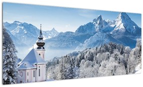 Kostel v horách - obraz zimní krajiny (100x40cm)