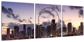 Obraz metropole s mrakodrapy (s hodinami) (90x30 cm)