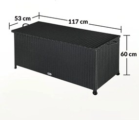 Polyratanový úložný box RICCO, 117 x 53 x 60cm, černá Casaria