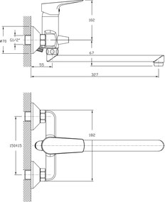 Aqualine Lotta LT640 umyvadlová / vanová baterie nástěnná 150 mm páková