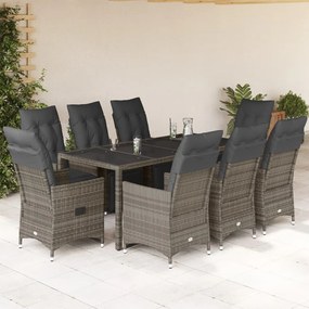 9dílný zahradní bistro set s poduškami šedý polyratan 3276898