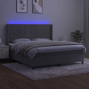 Box spring postel s matrací a LED světle šedá 160x200 cm samet 3139571