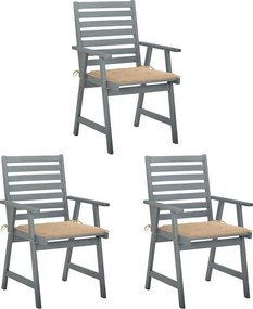 vidaXL Zahradní jídelní židle s poduškami 3 ks masivní akáciové dřevo [3064440] Barva: Béžová