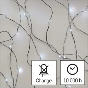 Vánoční osvětlení EMOS D3AC01 ZY1427T 100LED nano řetěz stříbrný 10m studená bílá s časovačem