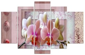 Obraz na plátně pětidílný Růžové květiny orchidejí - 150x100 cm