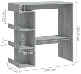 Barový stůl s úložným regálem šedý dub sonoma 100x50x101,5 cm - Default Title