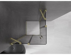 Mexen Velar Duo, sprchový kout s posuvnými dveřmi 90 x 90 cm, 8mm šedé sklo, zlatá matná, 871-090-090-42-55