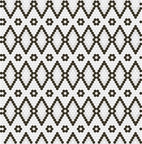 Hisbalit Skleněná mozaika bílá; černá; černo-bílá Černobílá Mozaika OPERA 2,3x2,6 (33,3x33,3) cm - HEXOPR