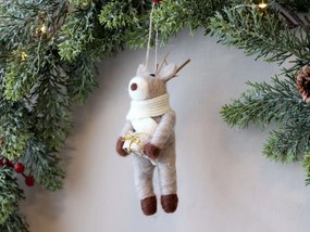 Šedá plstěná vánoční ozdoba Sob s dárečkem – Ø 5*15 cm