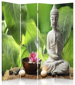Ozdobný paraván Květiny Buddhových listů - 145x170 cm, čtyřdílný, obustranný paraván 360°