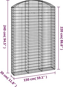 Klenutý gabionový koš 150 x 30 x 220/240 cm pozinkované železo 153451