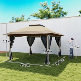 Outsunny skládací altán 3,6x3,6 m s síťovanými bočními stěnami, UPF50+, nastavitelná výška, rolovací taška a pytle s pískem, béžová