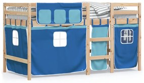 Dětská patrová postel se závěsy modrá 80 x 200 cm borovice,  3283809