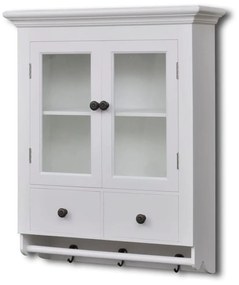 Petromila Dřevěná kuchyňská nástěnná skříňka s prosklenými dvířky bílá