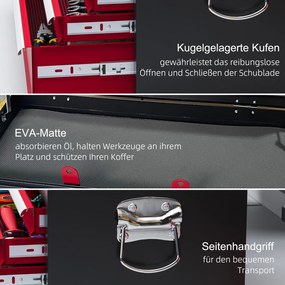 HOMCOM kufr na nářadí 6 zásuvek zámek box na nářadí rukojeť box na nářadí ocelový červený+černý 60x26x34cm | Aosom