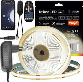 Sada Led pásků Neon Cob 24V 5 m 4000K Bílá Neutrální Wifi Tuya Stmívač