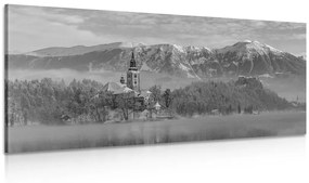 Obraz kostel u jezera Bled ve Slovinsku v černobílém provedení Varianta: 100x50