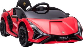 HOMCOM Elektroauto pro děti 12V 2 režimy Lamborghini SIAN SUV s dálkovým ovládáním, hudbou (MP3/USB), světly, pro děti 3-5 let, kovová červená 108 x 6