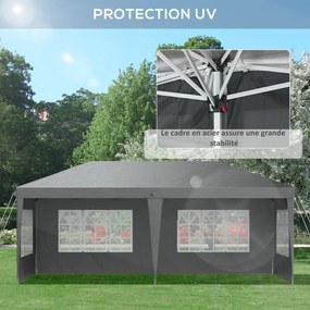 Outsunny Zahradní Kloubový Skládací Altán - Event Stan - 3 x 6 m - Marquee Stánek - 3 Odnímatelné Strany - Kolíky do Země + Taška na Přenášení Šedá |