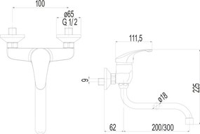 Mereo, Mereo Dřezová nástěnná baterie, Sonáta, 100 mm, s ramínkem trubkovým ø 18 mm - 300 mm, chrom, MER-CB301A06N