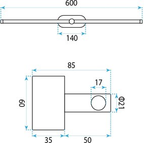 Toolight Toolight, LED nástěnné svítidlo 60cm, 13W, 4000K, 1000lm, APP1893-1W, zlatá matná, OSW-66048