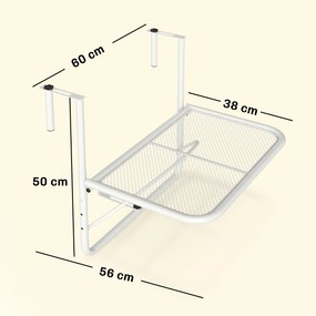 Outsunny Závěsný Stůl na Balkon 3 Úrovně Nastavitelný Závěsný Stůl z Kovového Materiálu Odolný Vůči Počasí, Boční Stůl pro Balkonový Zábradlí 60 x 56…