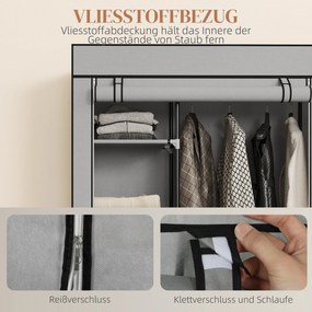 HOMCOM Skříň z látky, úložné řešení, 6 polic, 1 tyč na šaty, světle šedá