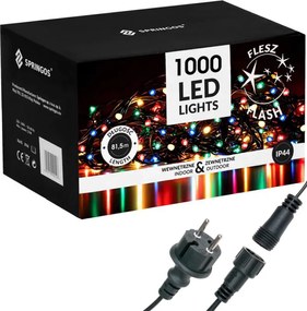 LED světelný řetěz - 81,5m, 1000LED, IP44, multicolor + záblesky
