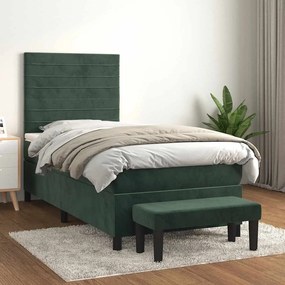 Box spring postel s matrací tmavě zelená 90x190 cm samet