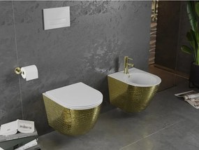 Mexen Lena wc mísa Rimless se zpomalujícím slim sedadlem, duroplast, bílá/zlatý vzor šupiny - 30224008