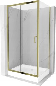 Mexen Apia sprchový kout s posuvnými dveřmi 120 (dveře) x 90 (stěna) cm, 5mm čiré sklo, zlatý profil + bílá sprchová vanička RIO, 840-120-090-50-00-4510