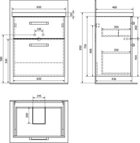 Aqualine Vega umyvadlová skříňka 62x72,6x43,8 cm 2x zásuvka dub platin VG863