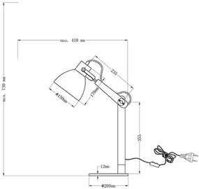 Fabas 3644-11-102 Sveva, pracovní lampička s vypínačem, bílý kov/dřevo, 1x40W E27, 35,5+23,5cm