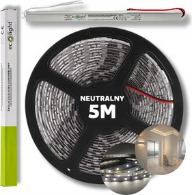 Set 5 m Led pásek Smd bílý neutrální s napájecím zdrojem 12 V