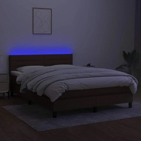 Box spring postel s matrací a LED tmavě hnědá 140x190 cm textil 3133232