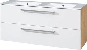 Mereo Mereo, Bino, koupelnová skříňka s keramickým umyvadlem 121 cm, bílá, dub, CN673