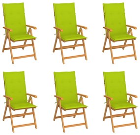 Skládací židle 6 ks s jasně zelenými polštáři z masivního teakového dřeva 3065571