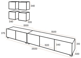 GAB Obývací stěna LORONA 18, Bílá 250 cm