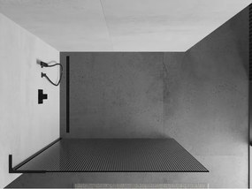 Mexen Kioto L, sprchová zástěna Walk-In 100 x 200 cm, 8mm sklo s žebrovým vzorem, černý profil, 800-100-103-70-09