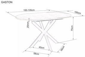Rozkládací jídelní stůl GASTON 100(135)X100 cm, černý mramorový dekor
