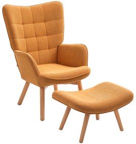 HOMCOM Křeslo s taburetem, křídlové křeslo s vysokým opěradlem, dřevěné nohy, lounge křeslo s čalouněným vzorem, manšestrový vzhled, do obývacího pok…