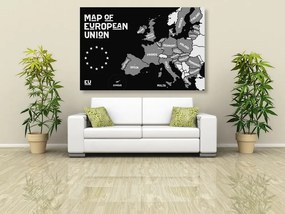 Obraz naučná mapa s názvy zemí evropské unie v černobílém provedení - 90x60 cm